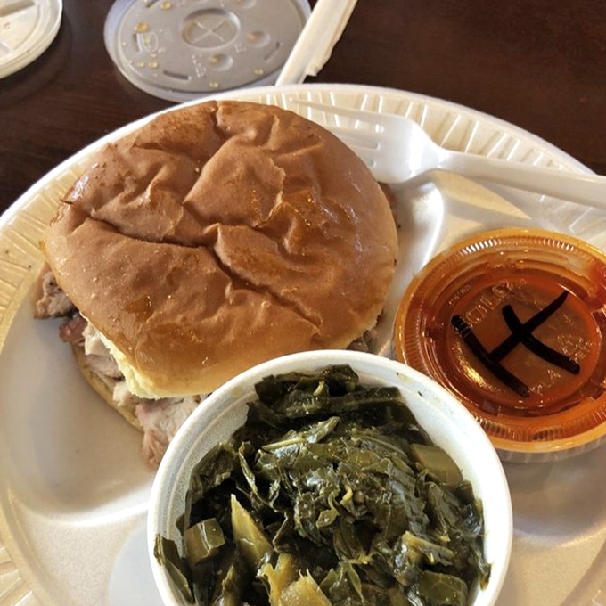 A proper barbecue sandwich and collard greens &ndash; proof that sometimes the simplest combination can deliver the most profound satisfaction.
