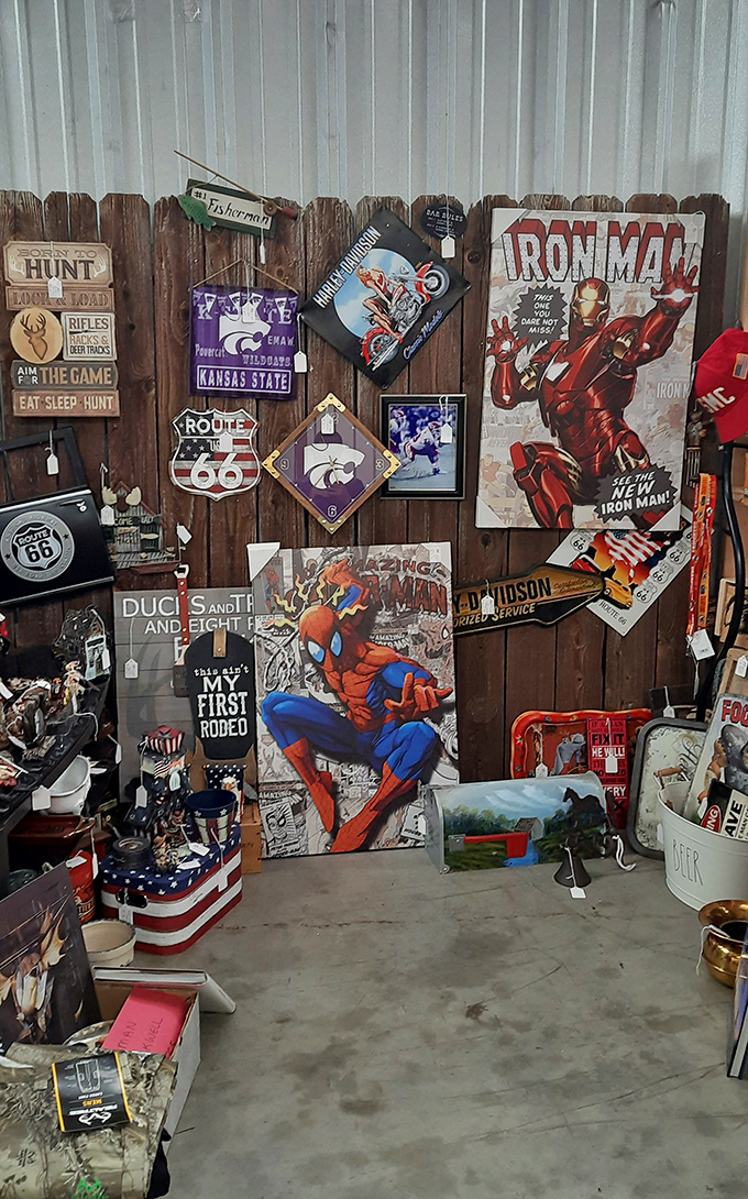 From Route 66 to Marvel superheroes&mdash;this wall is like Pinterest come to life. Kansas State pride mingles with Spider-Man in this delightful pop culture collision.