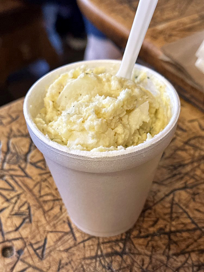 The potato salad arrives in an unassuming cup, creamy and perfectly seasoned &ndash; the ideal sidekick to burger perfection.