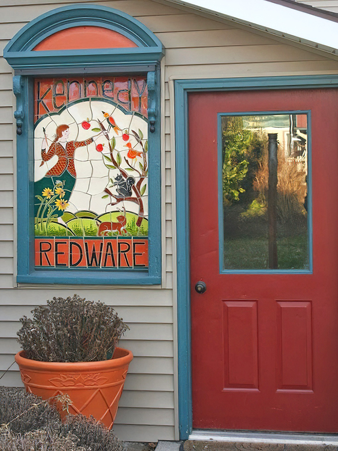 Kennedy Redware's stained glass sign tells you everything about Muncy's appreciation for artisanship &ndash; colorful, whimsical, and impossible to replicate on Amazon.