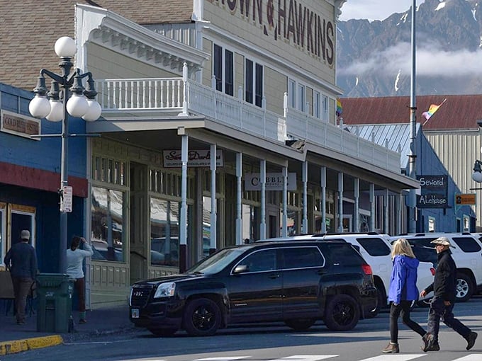 Downtown strolling in Seward means bumping into locals who've mastered the art of looking stylish while prepared for four seasons in one day.