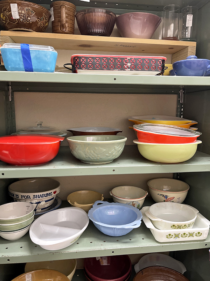 The Pyrex rainbow! These colorful vintage bowls have survived thousands of potlucks and still look ready for their midcentury modern comeback tour.