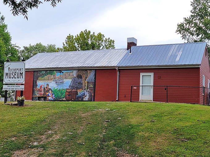 The vibrant red Rocheport Museum building tells the town's story through a colorful mural that's worth a thousand history books.