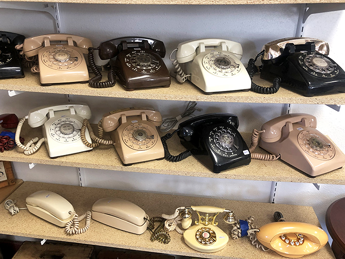 "Hello? Yes, it's the 1970s calling." This rainbow of rotary phones would make any tech museum jealous.