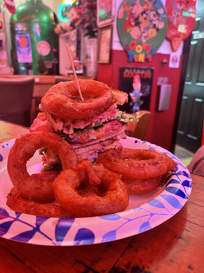 Those onion rings aren't just sides&mdash;they're golden halos surrounding a sandwich that would make angels weep with joy.