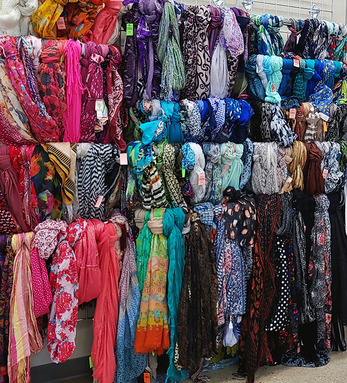 Scarf heaven! This kaleidoscope of patterns and colors offers neckwear options for every season and personality type imaginable.