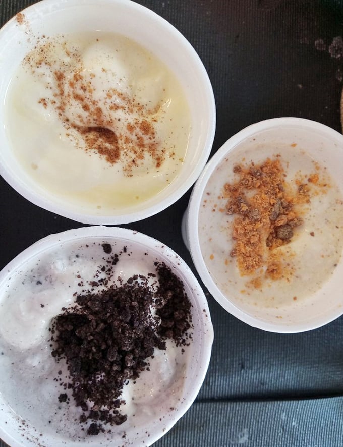 Dessert trifecta! These creamy concoctions aren't just milkshakes&mdash;they're drinkable nostalgia topped with the kind of crumbles that would make your grandma proud.