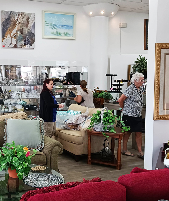 The furniture section offers comfortable seating vignettes that could easily be transported to your living room, complete with tasteful accessories and occasional plants.