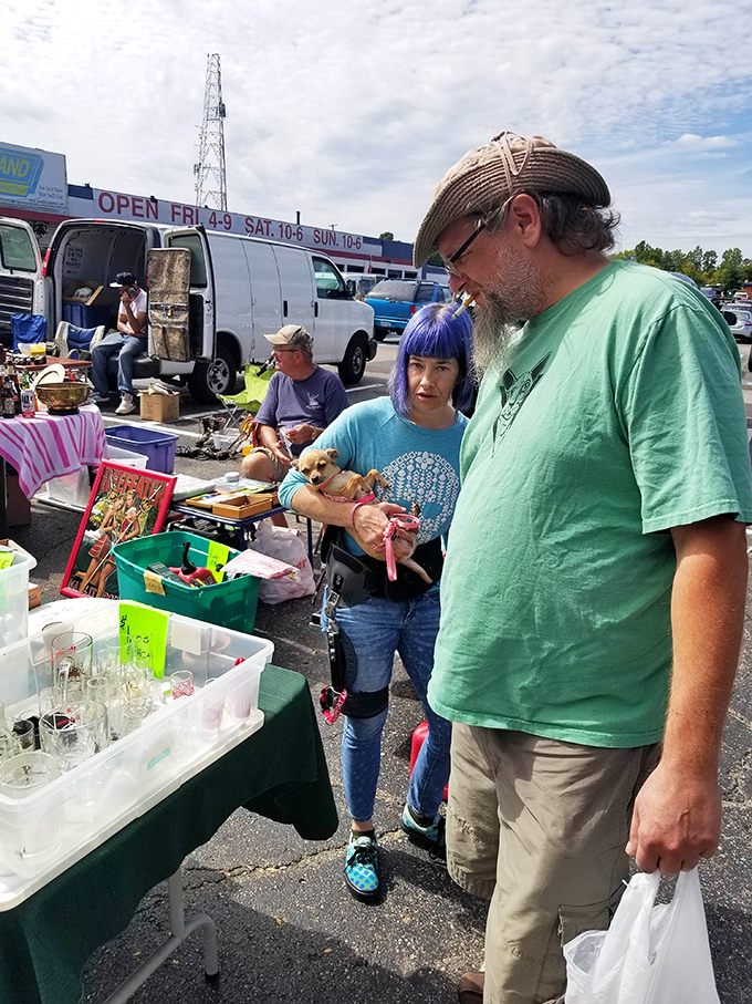 Shoppers examine glassware with the careful scrutiny of archaeologists, each item potentially the missing piece to someone's collection.