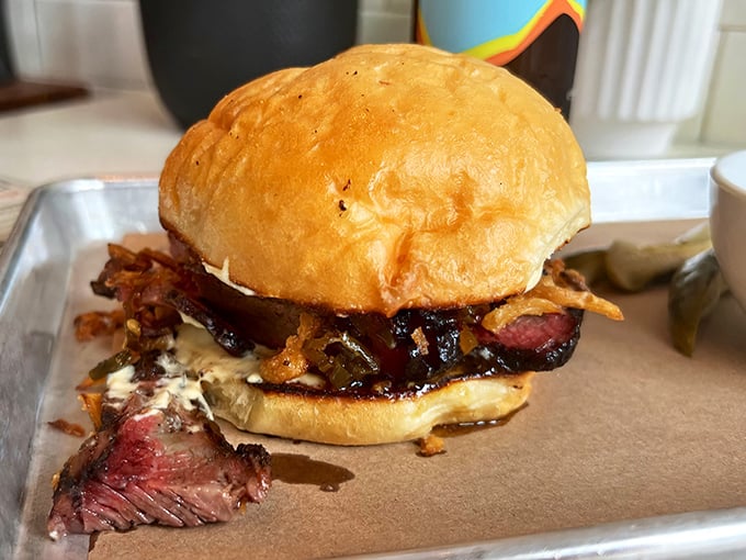 The short rib sandwich that launched a thousand food pilgrimages&mdash;pink-centered beef nestled in a golden bun that deserves its own fan club.