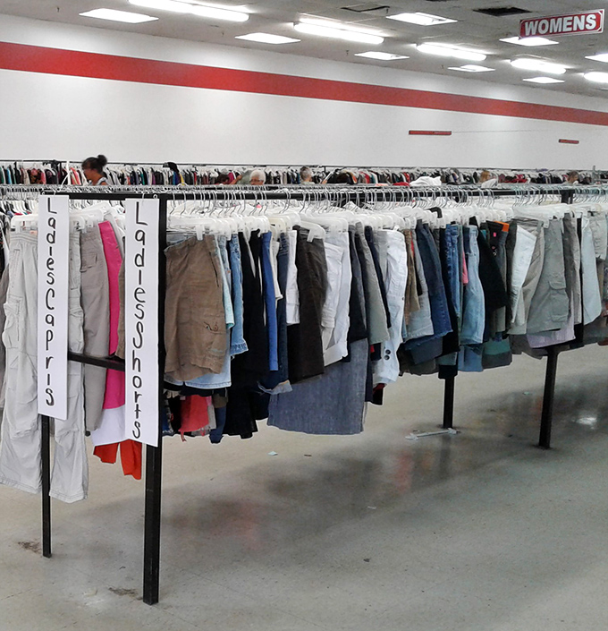 Ladies' shorts and capris lined up like soldiers, each with a story to tell and a price tag that won't make you wince.