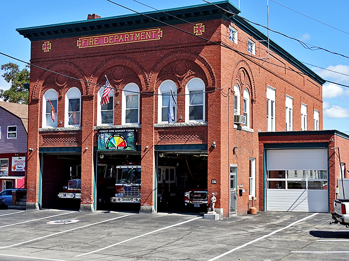 Skowhegan's historic Fire Department stands ready in its brick glory, a reassuring presence that's been protecting the town since before TikTok made everything fleeting.