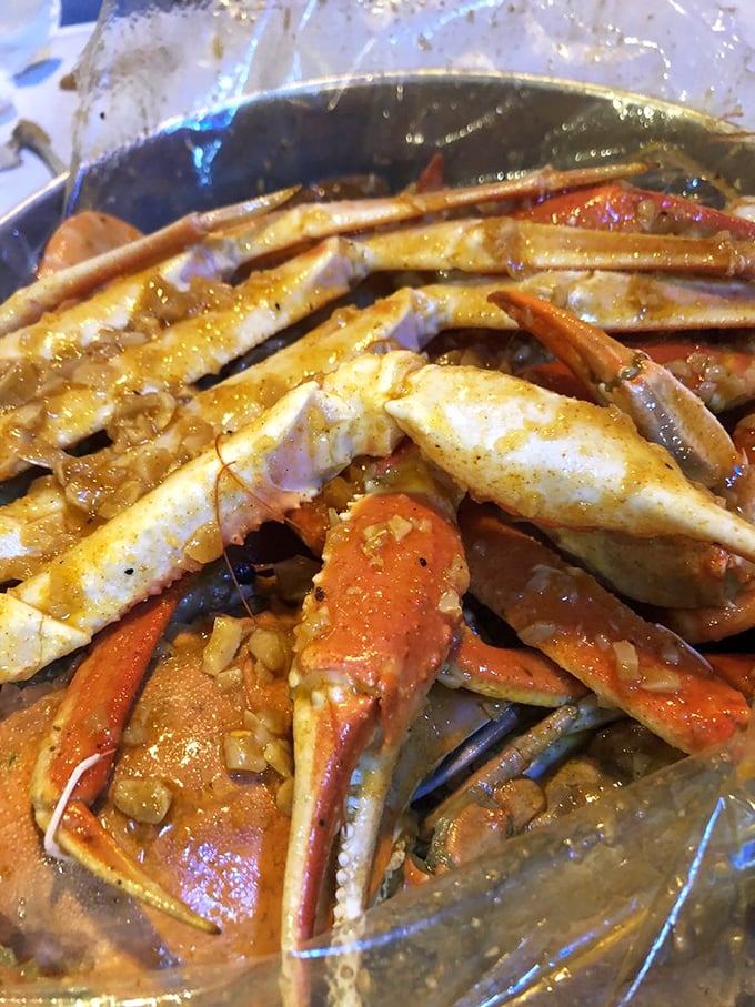 Snow crab legs bathed in savory sauce &ndash; like nature's version of those fancy food popsicles, but infinitely more satisfying.