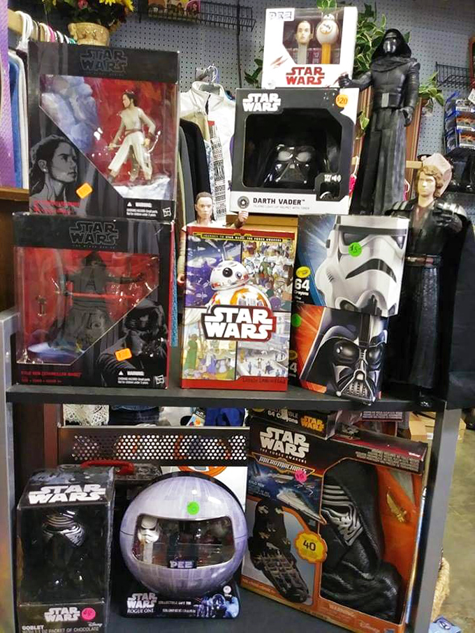 The Force is strong with this vendor's collection. Star Wars memorabilia spanning generations proves nostalgia is the most powerful force in the galaxy.