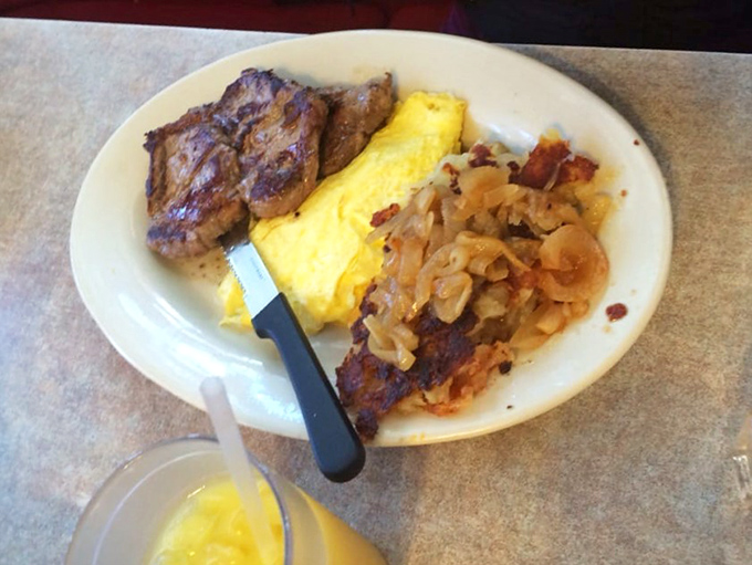 The steak and eggs platter&mdash;where breakfast meets dinner in a beautiful relationship that proves some combinations are simply meant to be.