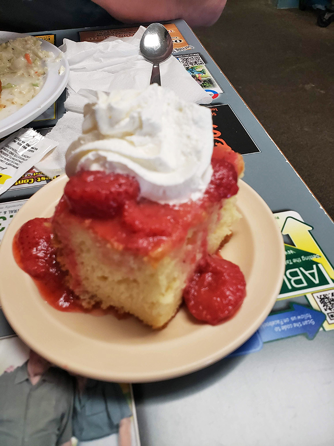 Strawberry shortcake that makes you question why you ever waste calories on lesser desserts. The whipped cream crown makes it royalty.