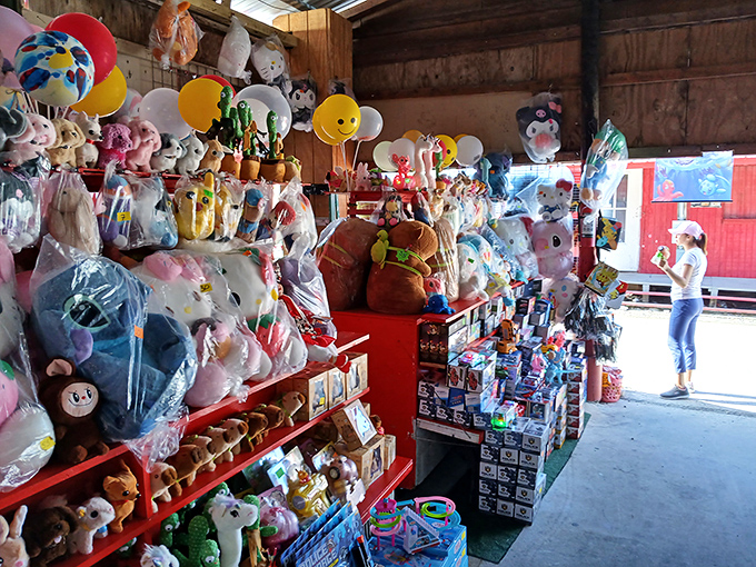 Stuffed animal nirvana where childhood dreams come true. This explosion of plush companions would make even the Toy Story characters feel right at home.