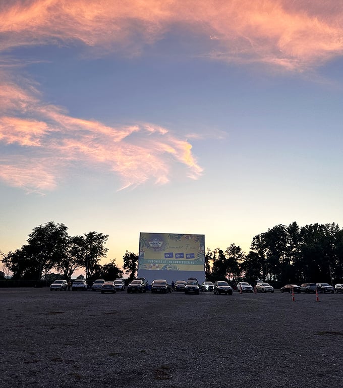 Golden hour at the drive-in hits different when you're surrounded by fellow movie lovers and endless Missouri sky.