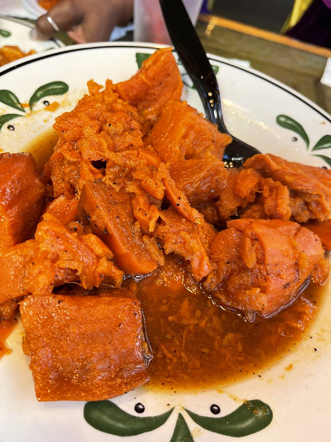Candied yams that could pass for dessert &ndash; orange jewels glistening with sweet syrup that somehow makes meat taste even meatier.