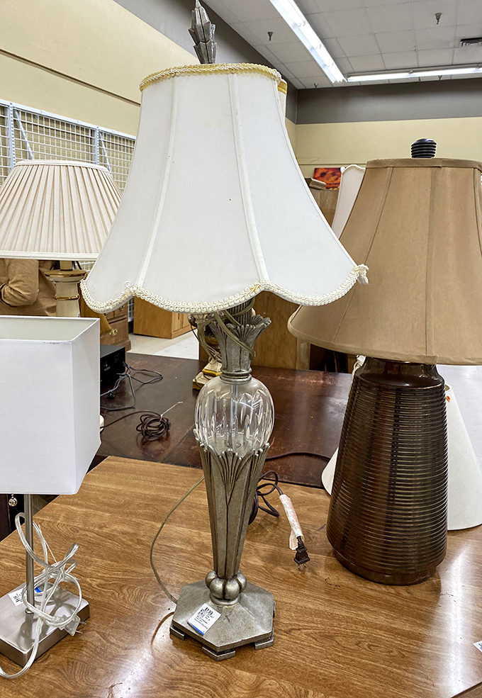 This elegant table lamp with its vintage glass base could transform any room into something special for less than dinner out.