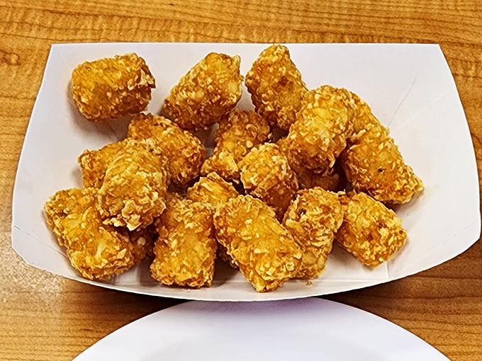 Golden-brown tater tots that crunch like childhood memories. These crispy potato nuggets are what french fries dream of becoming when they grow up.