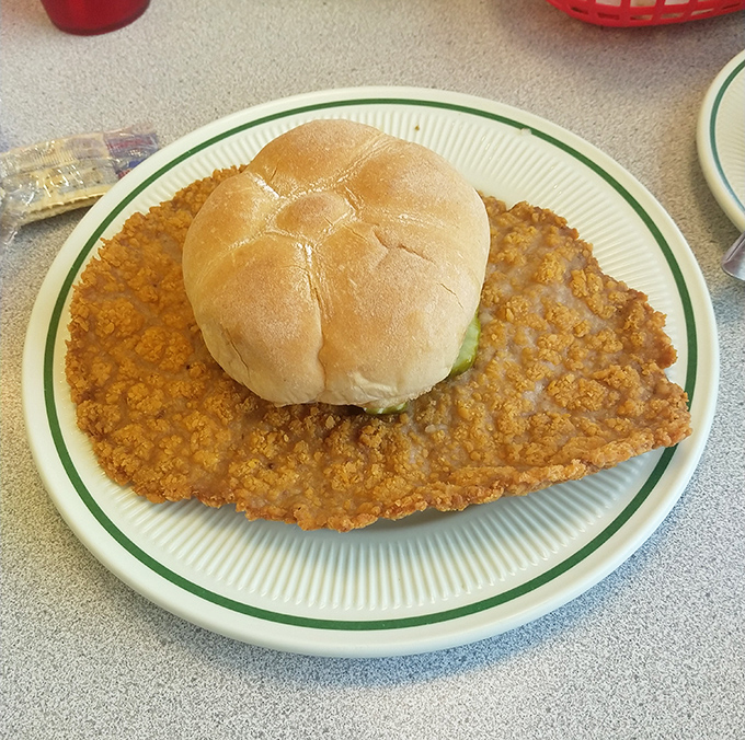 The tenderloin sandwich laughs at your bread-to-meat ratio expectations. When the protein extends beyond the bun by several inches, you know you're in the Midwest.