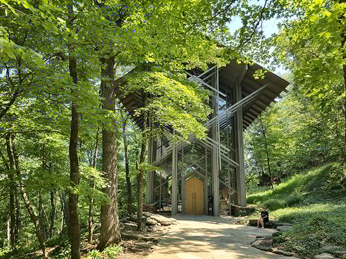 Thorncrown Chapel stands like a glass cathedral in the woods, where architecture and nature collaborate in what might be the Ozarks' most photogenic marriage.