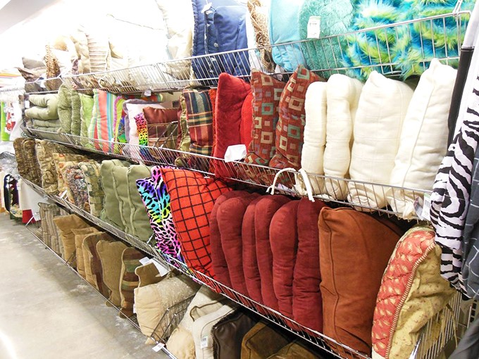 The throw pillow aisle: where interior designers on a budget come to prove that "secondhand" and "sophisticated" aren't mutually exclusive terms.