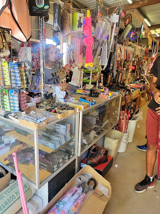 This vendor's booth is the retail equivalent of a mystery grab bag—fishing lures, incense, and everything a Florida lifestyle might require.