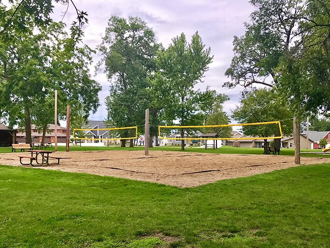 Beach volleyball courts waiting for players – like a theater between acts, the sand holds stories of summer competitions and friendly rivalries.