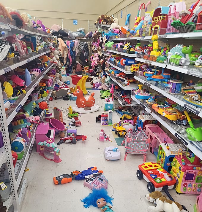 Toy story indeed! A colorful chaos of childhood joy where yesterday's must-haves await their second act. Marie Kondo's nightmare, a parent's budget dream.