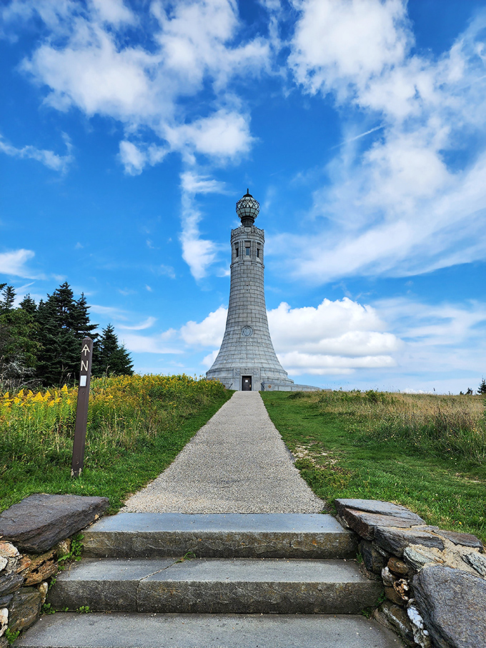 Standing tall since 1932, the Veterans War Memorial Tower crowns Mount Greylock like a lighthouse for hikers, offering five-state views on clear days.