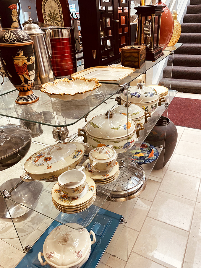 Fine china that once graced holiday tables now waits for its second act. Julia Child would approve of these serving pieces.