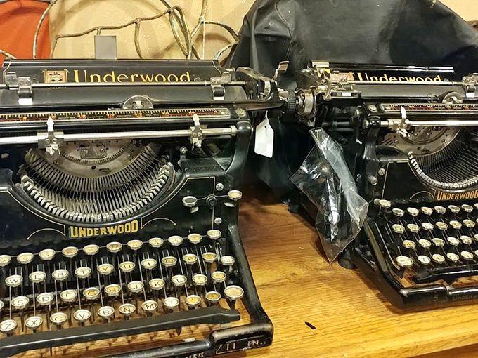 Underwood typewriters stand like literary time machines, their keys having possibly tapped out love letters, novels, or simply "Gone fishing" notes.