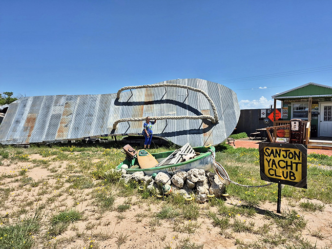 The flip flop and gift shop create a perfect roadside tableau, where Route 66 nostalgia meets the kind of quirky creativity that makes road trips memorable.