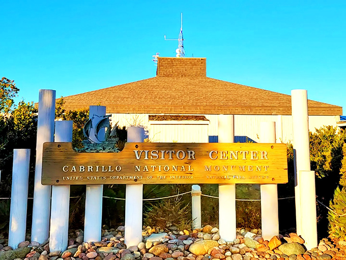The Visitor Center welcomes explorers with its distinctive coastal architecture&mdash;like a mid-century modern take on "lighthouse adjacent."