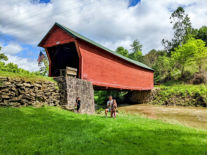 A peaceful moment on the wooden bench, where visitors can sit and absorb the timeless tranquility that seems to radiate from these historic boards.