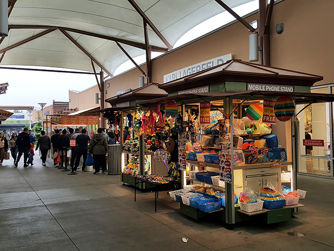 Colorful kiosks offer unique treasures for shoppers seeking something beyond the mainstream outlet offerings.