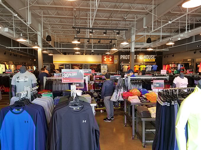 Under Armour's industrial-chic interior looks ready to outfit an army of weekend warriors and actual athletes alike.