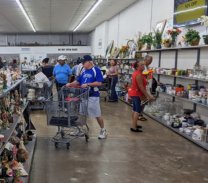 Shoppers navigate aisles of housewares with the focused determination of archaeologists uncovering artifacts from suburban civilizations past.