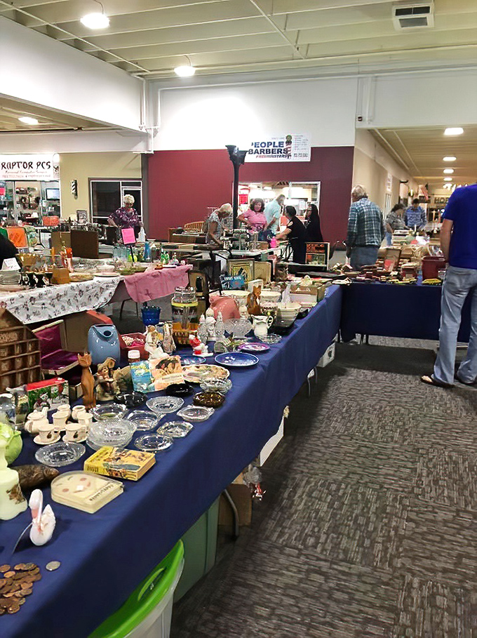 Treasure hunters navigate the carefully arranged chaos, where one person's forgotten keepsake becomes another's prized possession.