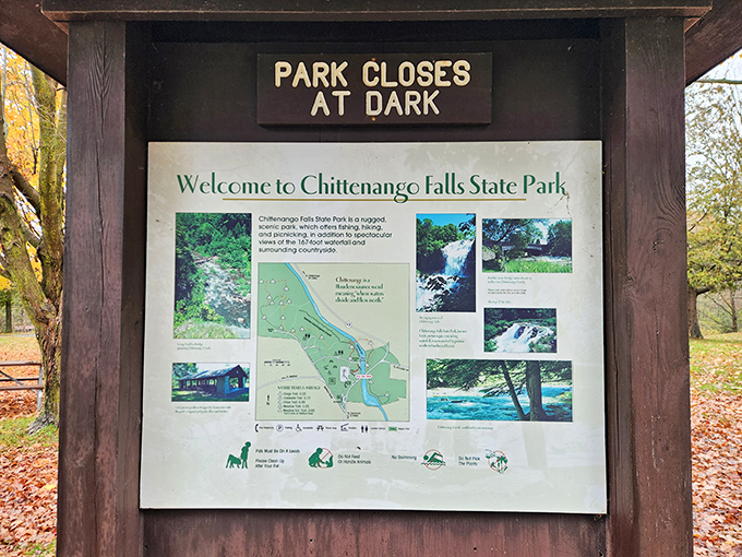 "Park closes at dark," the sign warns, as if anyone could tear themselves away from this geological marvel before seeing every possible angle.