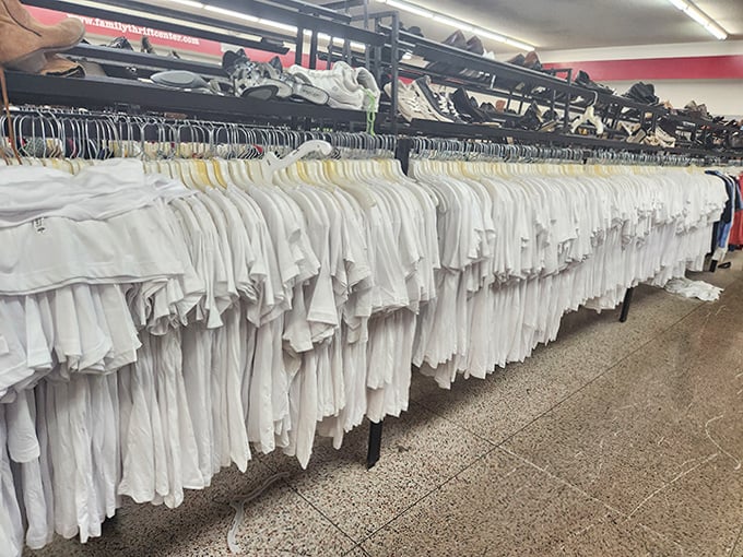 The great white wall&mdash;dozens of pristine shirts lined up like hopeful contestants in a beauty pageant for your closet.