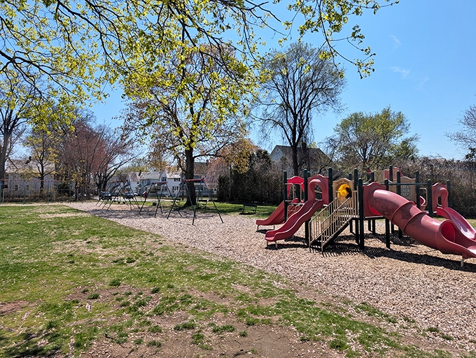 Whitney Park's playground stands ready for the next generation of Ludlow memories. Those slides have probably hosted more childhood giggles than anyone could count.