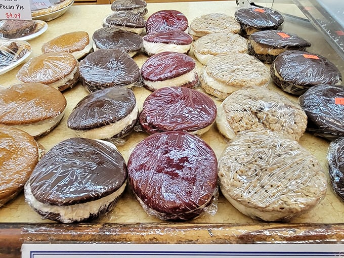 An army of wrapped pies stands ready for deployment to homes across America, each one a circular ambassador of Pennsylvania Dutch sweetness.