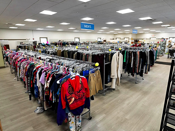 The men's department could outfit everyone from college professors to weekend warriors, all organized with military precision.