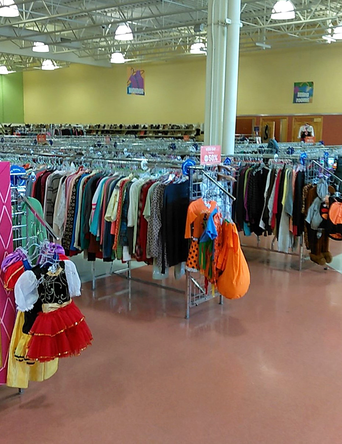 Halloween costumes mingle with everyday wear in this colorful corner. That Snow White dress might be perfect for next October or Tuesday's grocery run&mdash;no judgment here.