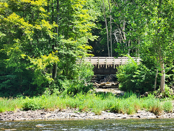 This rustic wooden bridge doesn't just cross a stream &ndash; it transports you into every childhood storybook you've ever loved.