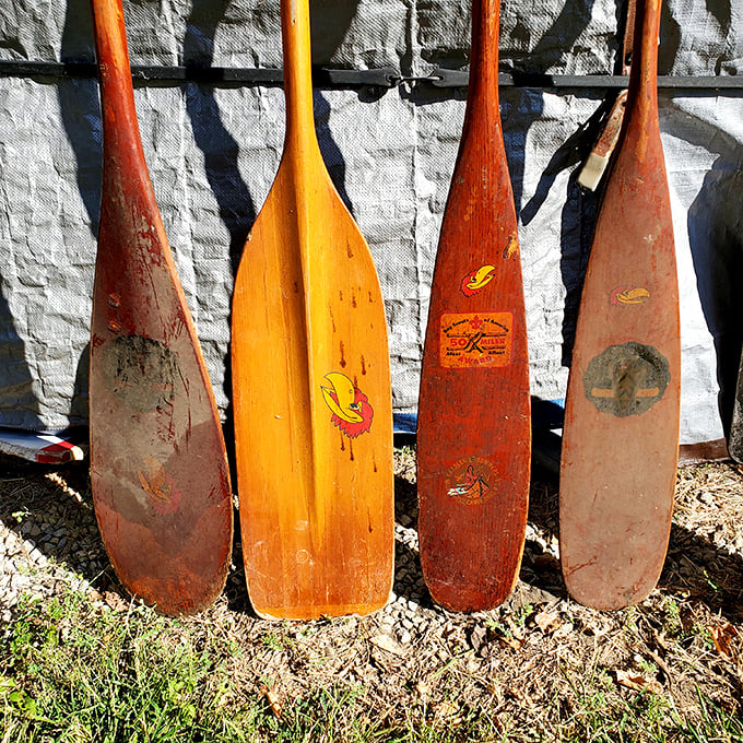 Not just paddles, but stories of rivers navigated and adventures had. These weathered wooden beauties are begging for a second life.