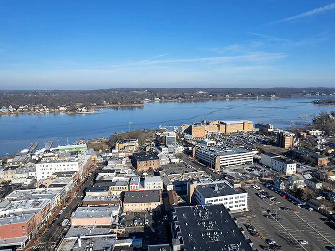 From above, Red Bank reveals its perfect positioning&mdash;a compact downtown nestled against the shimmering Navesink, with parking lots that somehow look artistic.